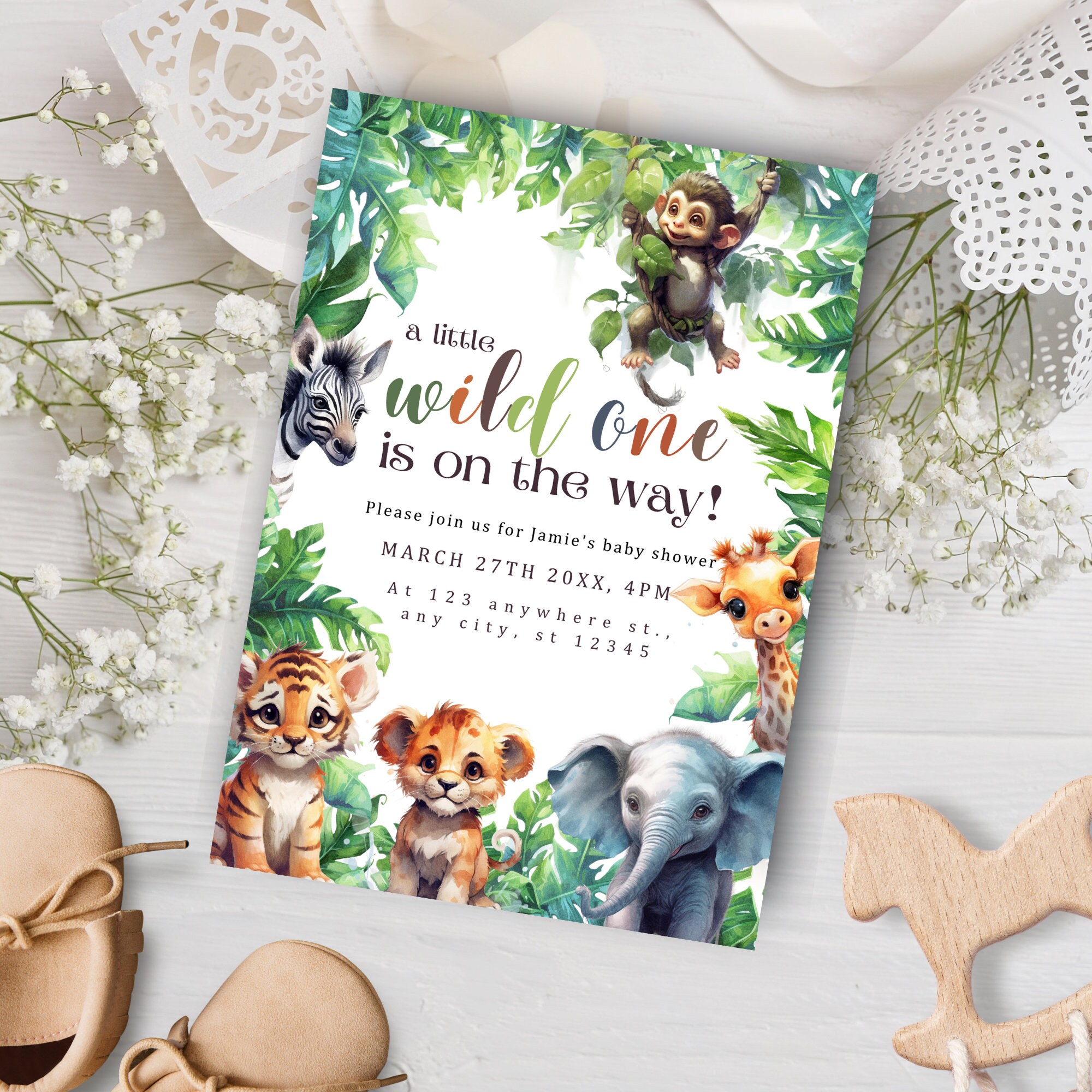 A Little Wild One Baby Shower Invitation, Safari Baby Shower Invitation ...