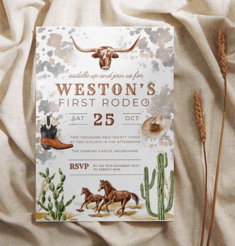 1st Birthday Invitations Boy Rodeo, Boy Cowboy Birthday Invitation ...