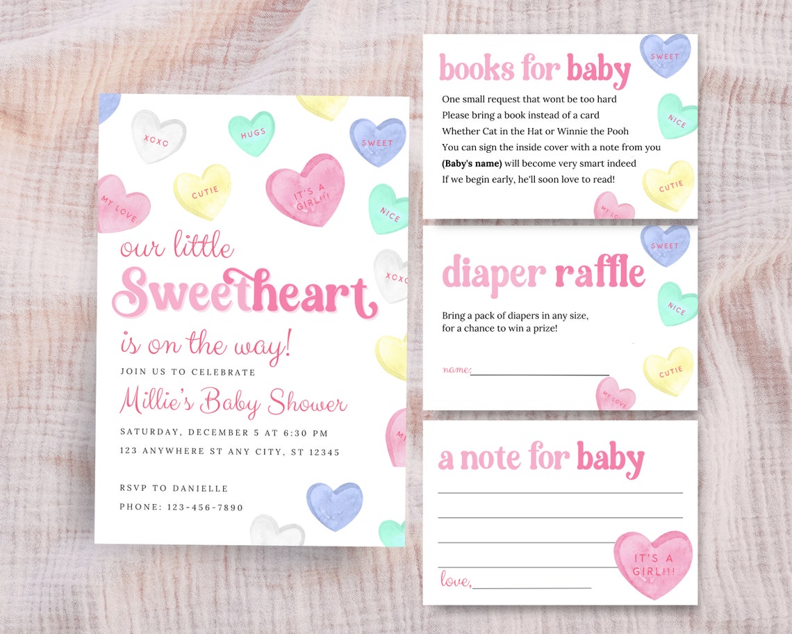 Little Sweetheart Baby Shower Invitation Bundle, Pastel, Editable ...