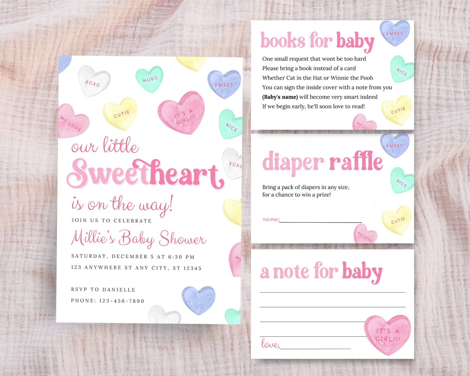 Little Sweetheart Baby Shower Invitation Bundle, Pastel, Editable ...