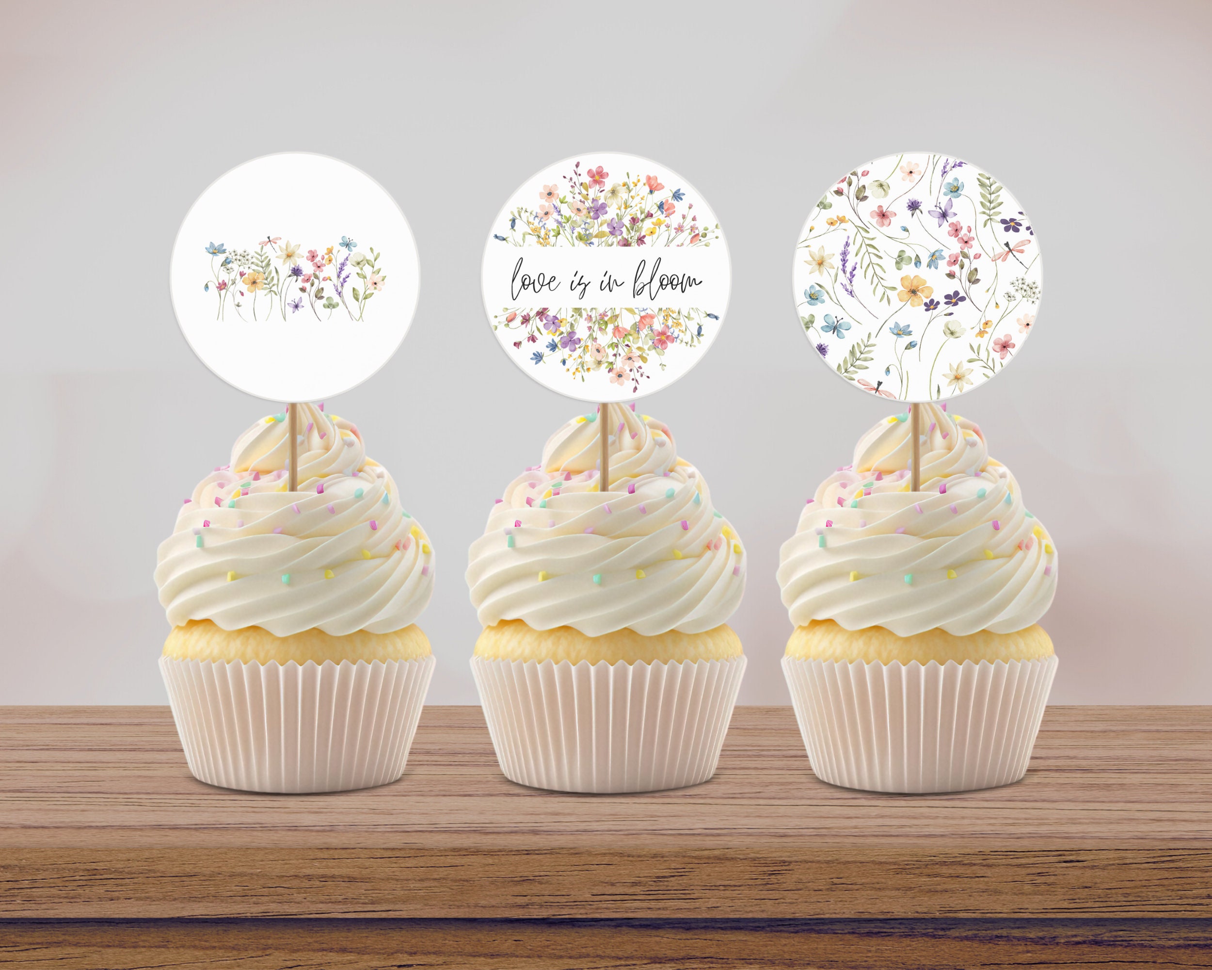 Love is in Bloom Cupcake Toppers, Bridal Shower Cupcake Toppers ...