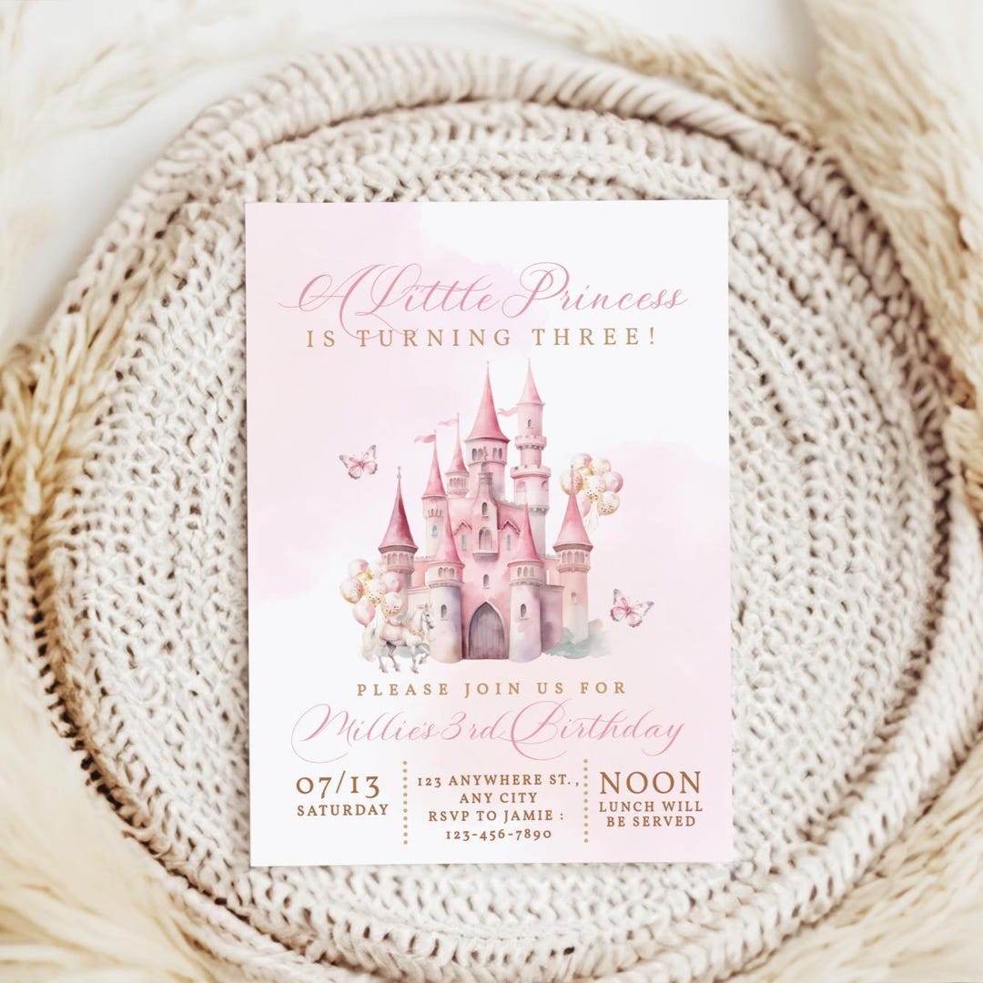 Princess 3rd Birthday Invitation, 3rd Birthday Invite, Princess ...