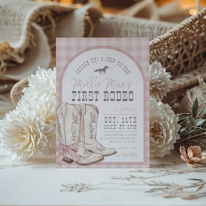 My First Rodeo Girl Birthday Invite, Cowgirl First Birthday Invitations ...