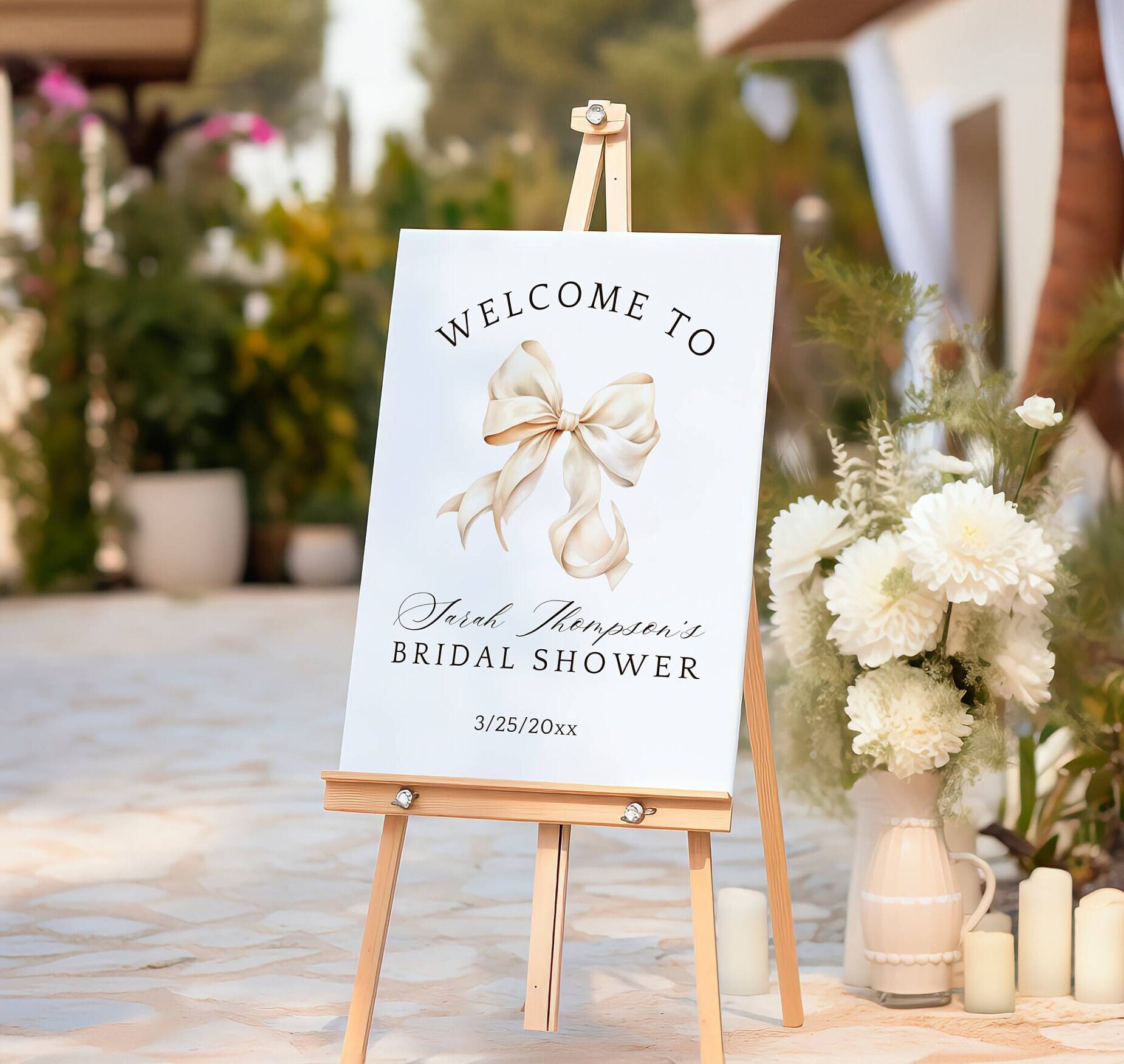 Bow Bridal Shower Welcome Sign, Tying the Knot | Editable Template ...