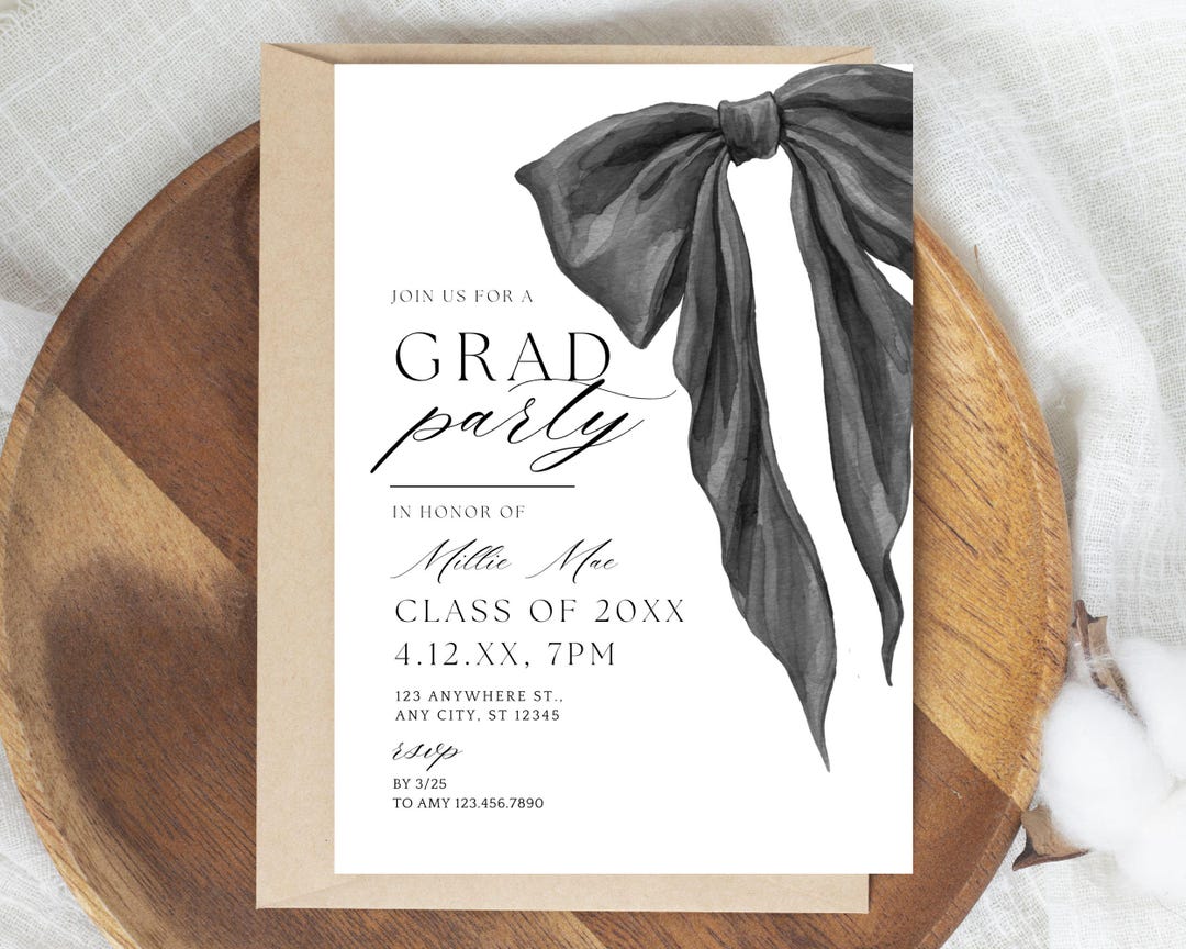 Black Bow Graduation Invitation - Editable - Graduation Invite ...