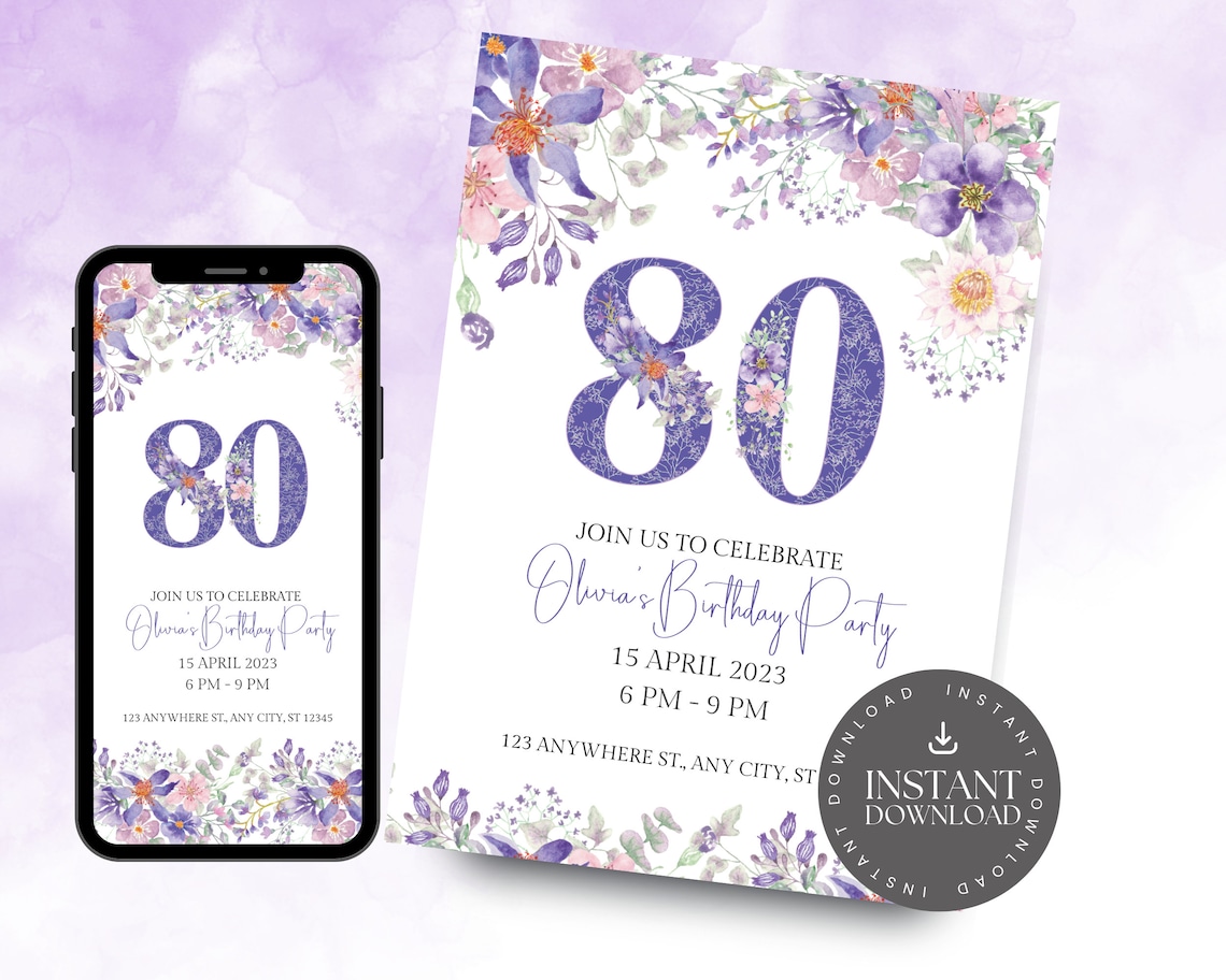 Downloadable 80th Birthday Invitation Template, Surprise 80th Birthday ...