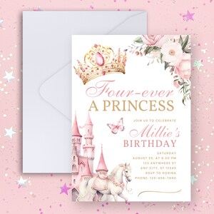 Four Ever A Princess Birthday Invitation, Magical Party Invite, Girls ...
