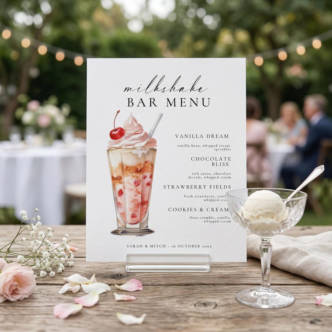 Milkshake Bar Menu Sign Template | Editable Canva Wedding Bar Sign ...