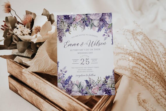 Purple Rustic Wedding Invitations