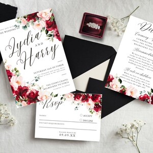 Dark Red Wedding Invitation Sets Instant Download Deep Red - Etsy