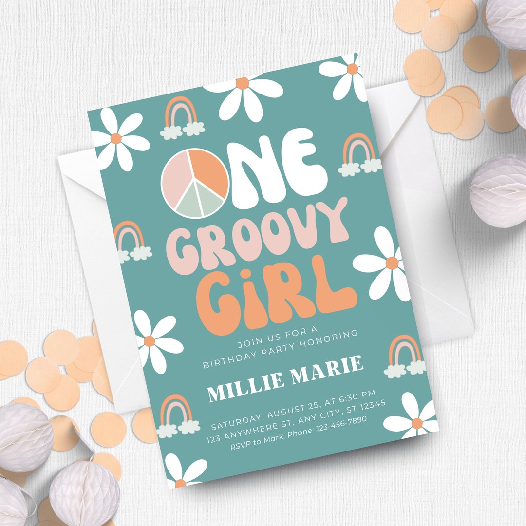 One Groovy Girl Birthday Invitation, Groovy One Birthday Invitation ...