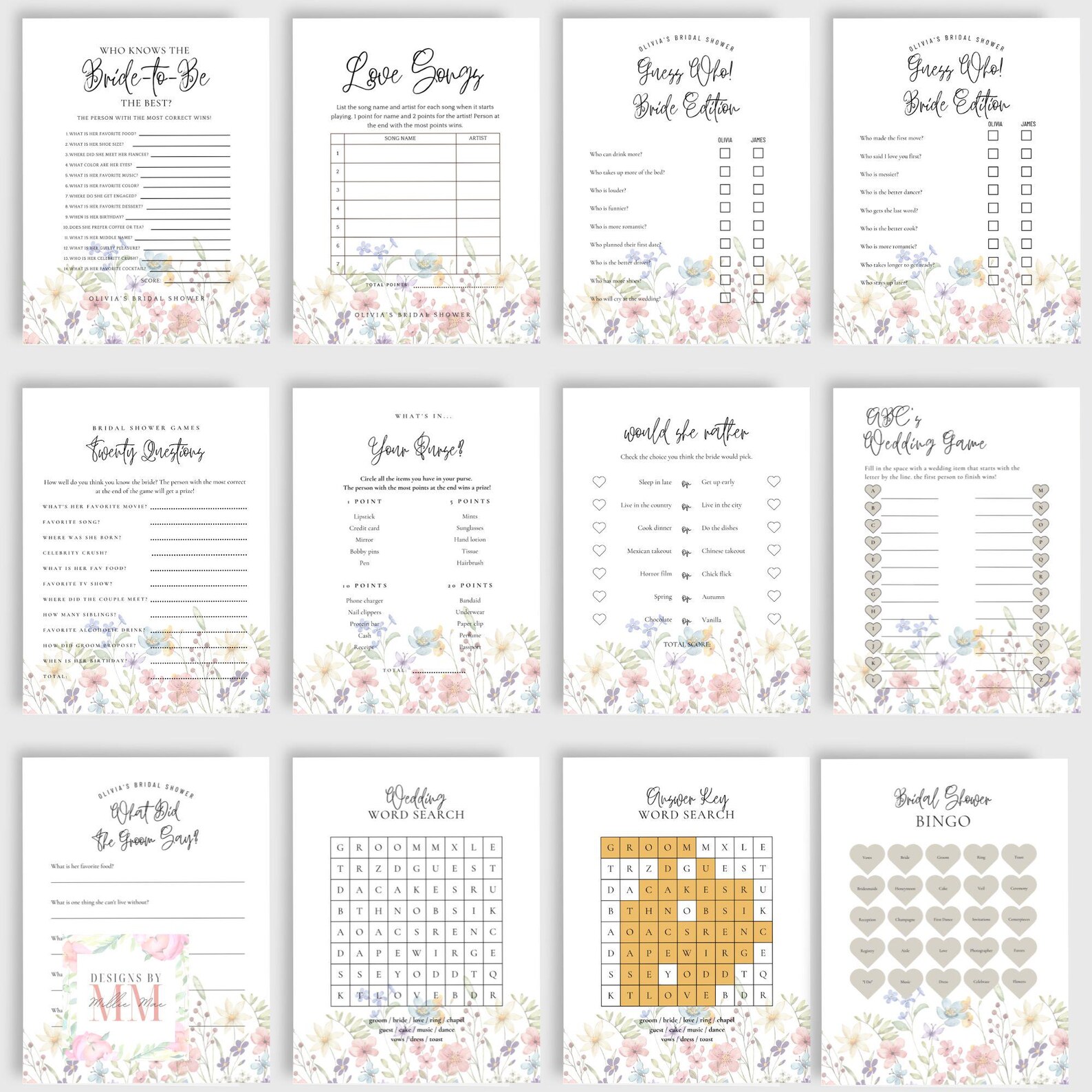 Love is in Bloom Bridal Shower Games, Colorful Flower Bridal Shower ...