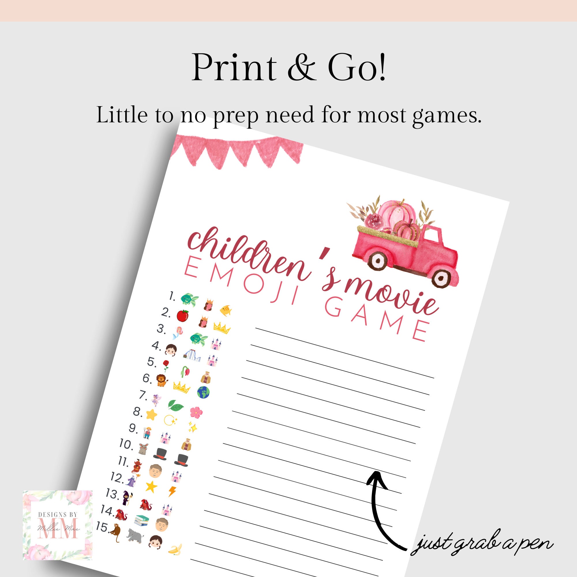 Pink Truck Baby Shower Game Bundle, Fall Girl Baby Shower Games Bundle ...
