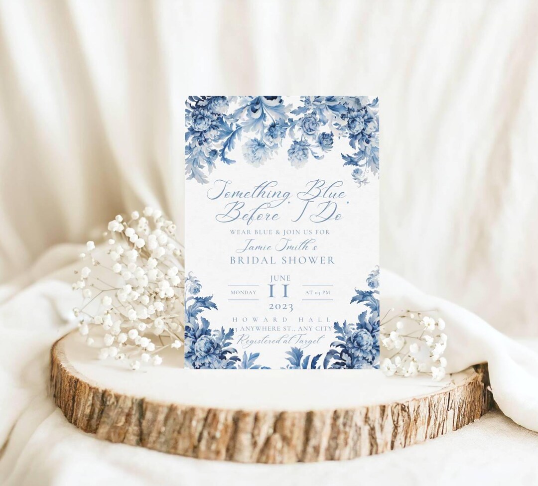 Something Blue Before I Do Invitation, Vintage Floral, Blue Bridal ...