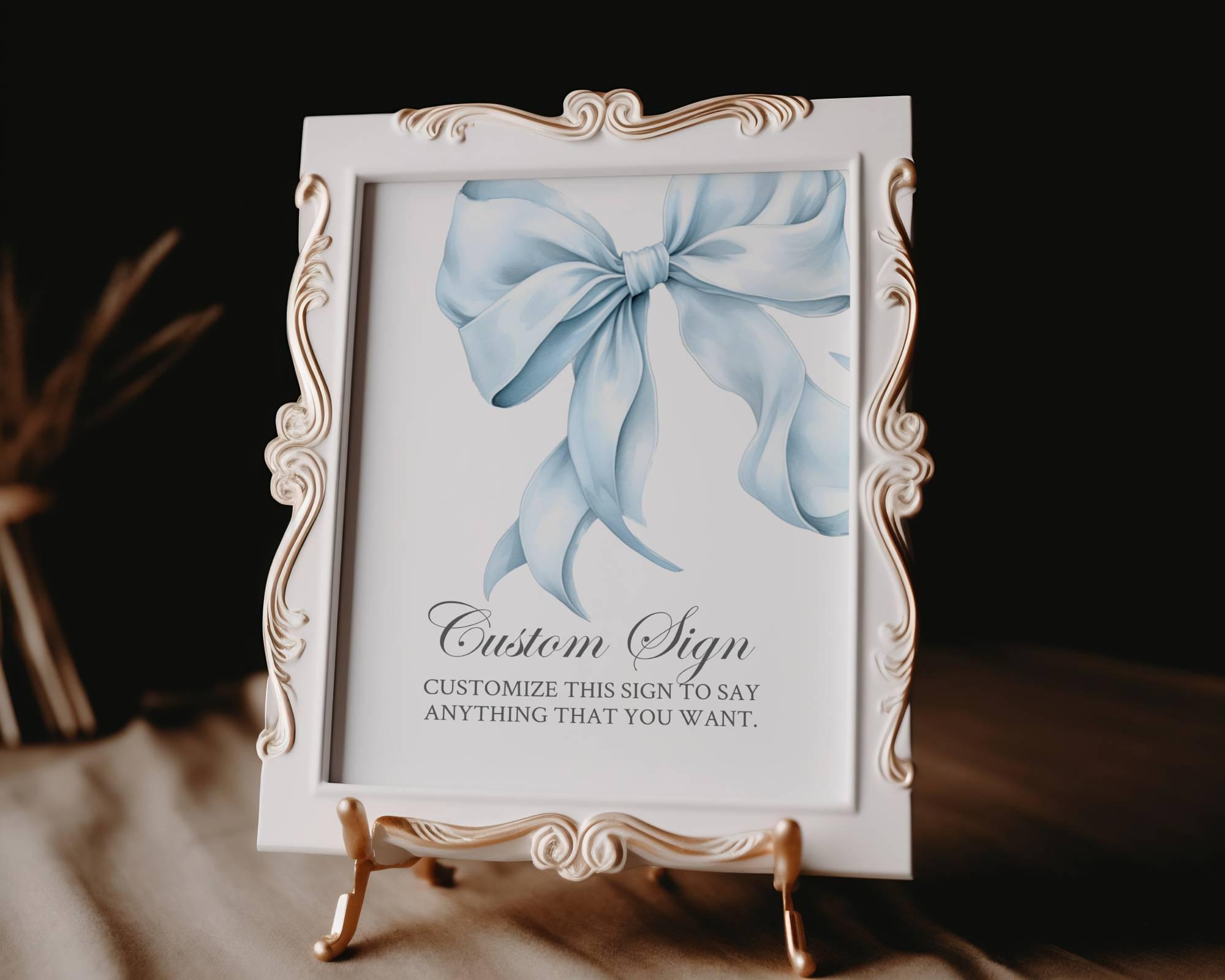 Blue Bow Sign for Baby Shower, Instant Download, Blue Coquette Bow ...