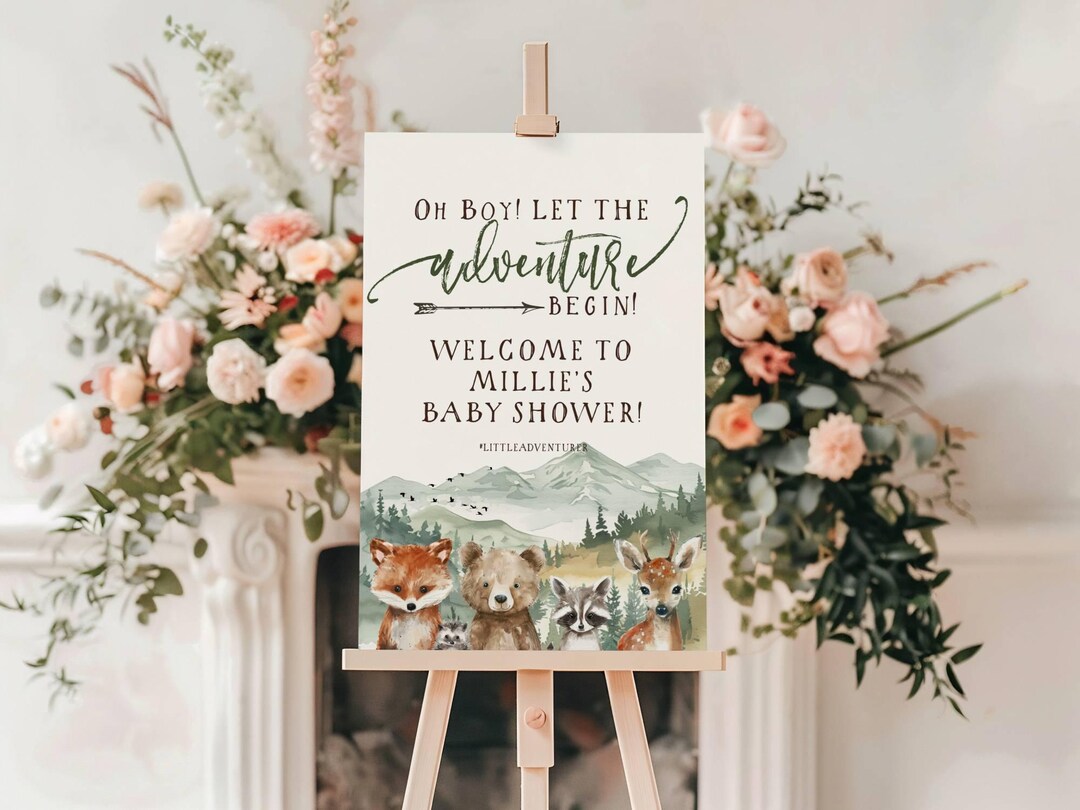 Let the Adventure Begin Baby Shower Welcome Sign - Woodland Baby Shower ...