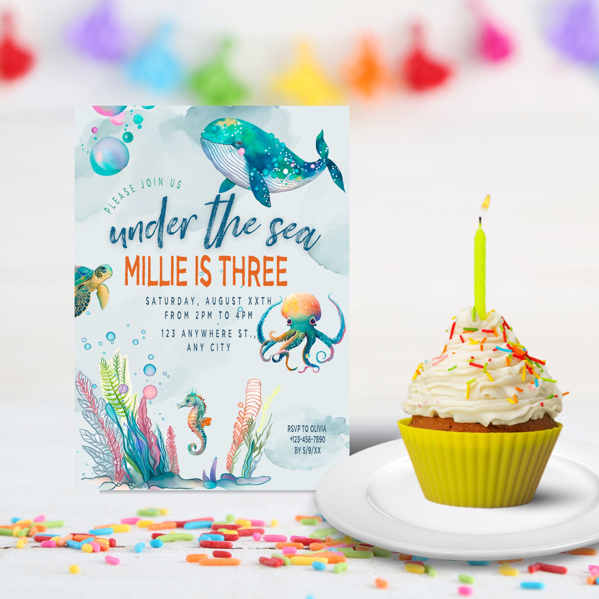 Under the Sea Three Birthday Party Invite Template, Under the Three ...