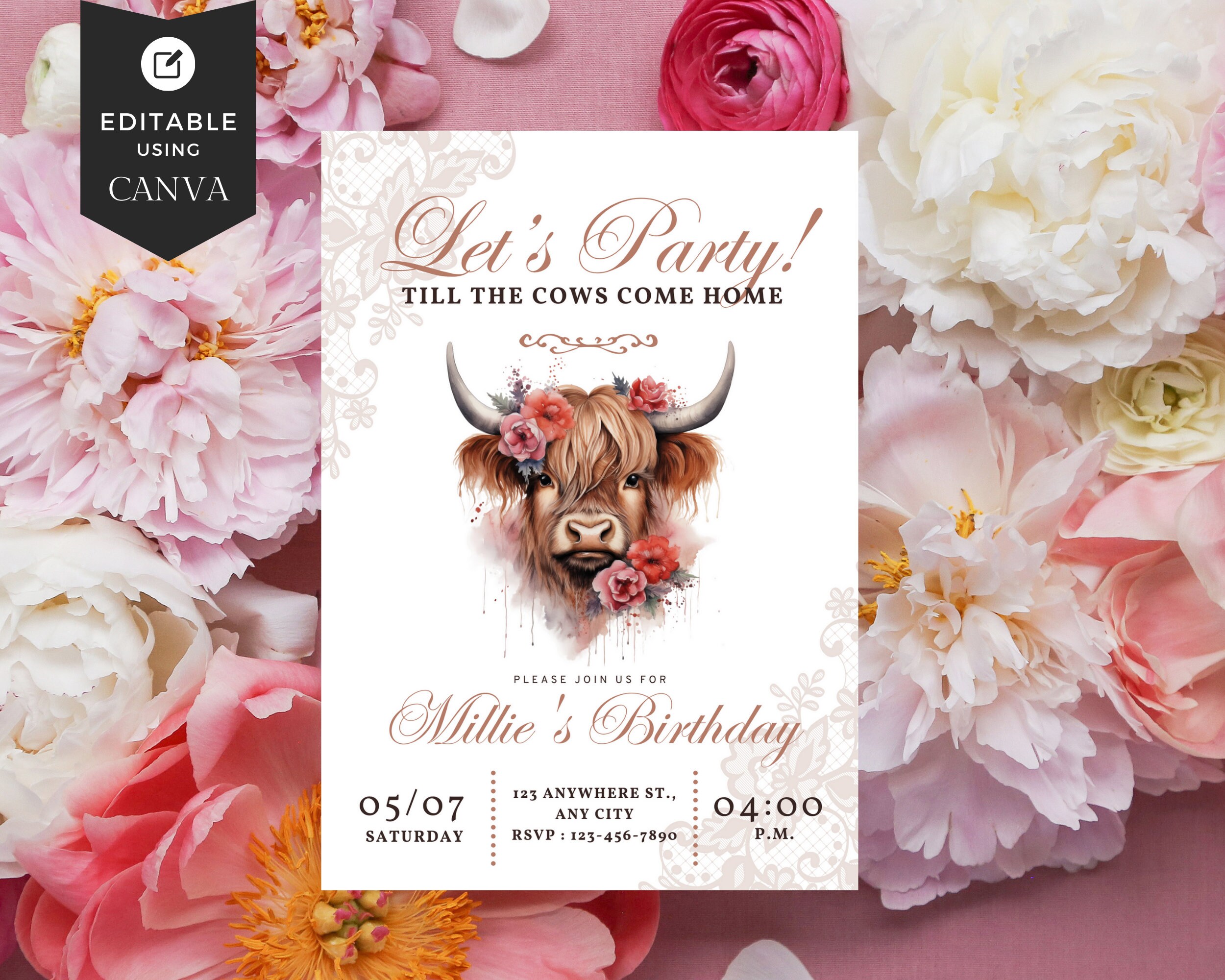 Highland Cow Invitation, Digital Download Editable Highlander Cow ...