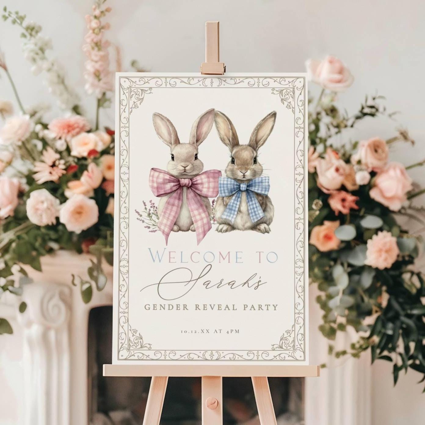 Bunny Rabbit Gender Reveal Welcome Sign - Printable Template - Editable ...