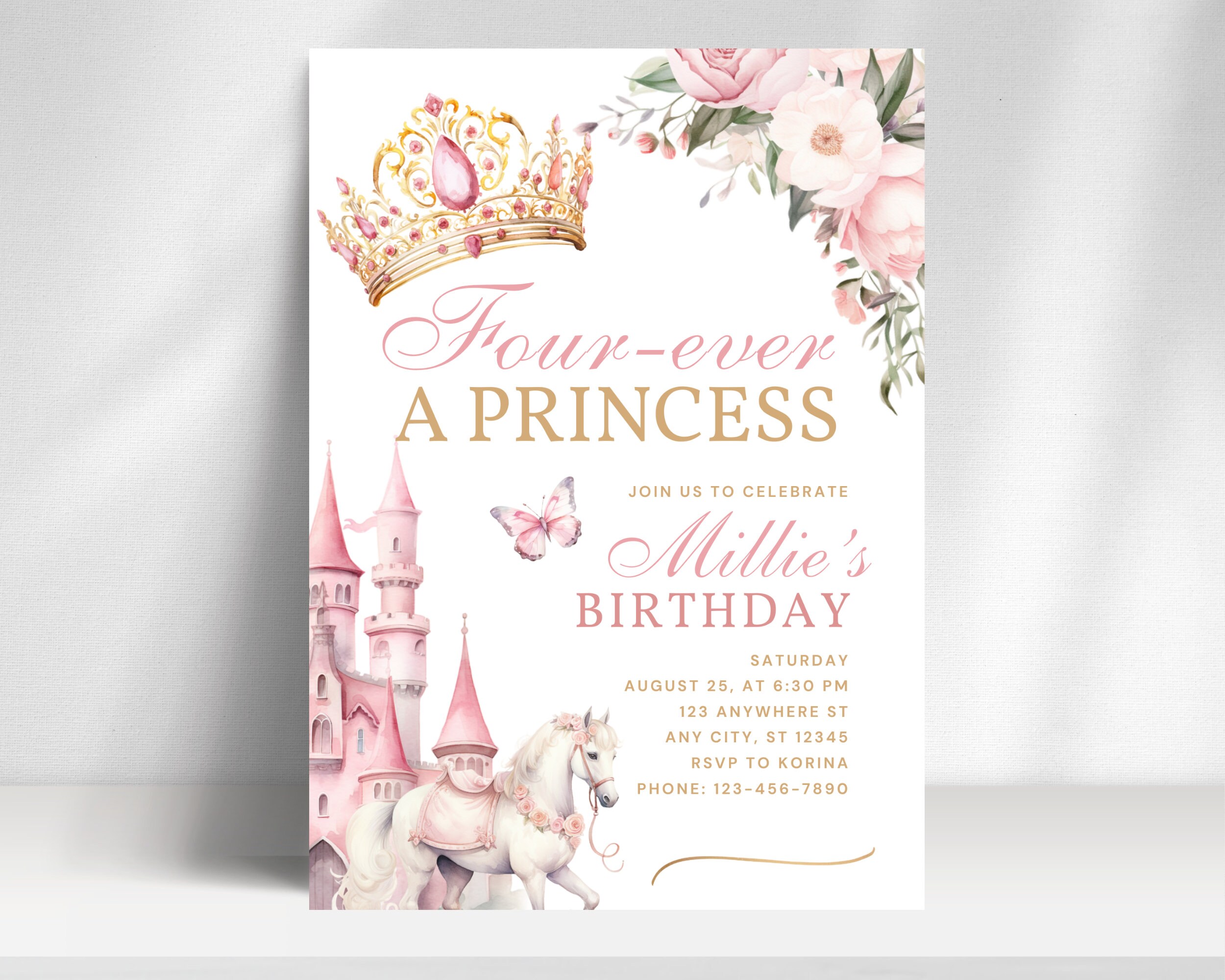 Four Ever A Princess Birthday Invitation, Magical Party Invite, Girls ...