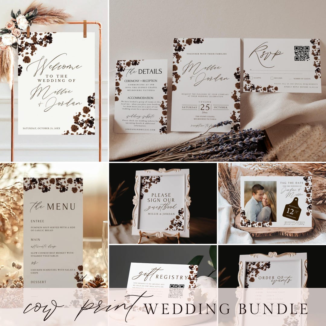 Cow Print Wedding Template Bundle, Western Wedding Bundle - Large ...
