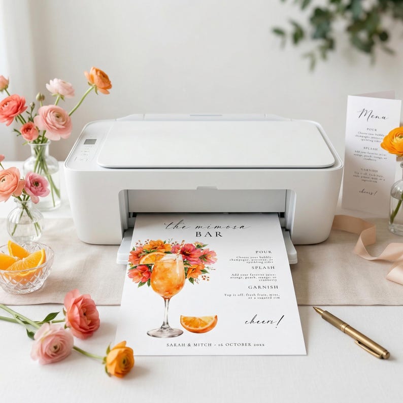 Mimosa Bar Sign Template | Watercolor Floral Wedding Bar Sign ...