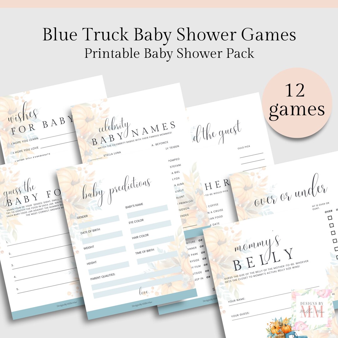 Blue Truck Baby Shower Game Bundle, Fall Boy Baby Shower Games Bundle ...