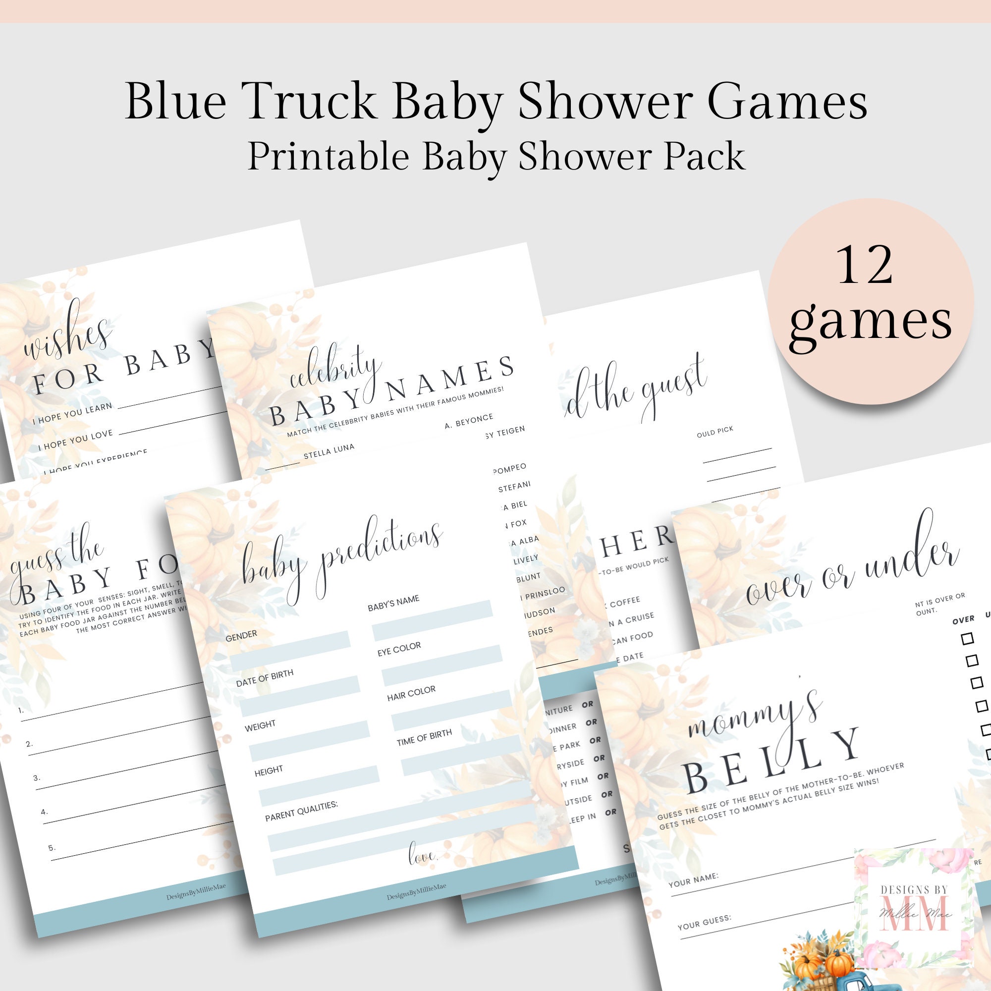 Blue Truck Baby Shower Game Bundle, Fall Boy Baby Shower Games Bundle ...