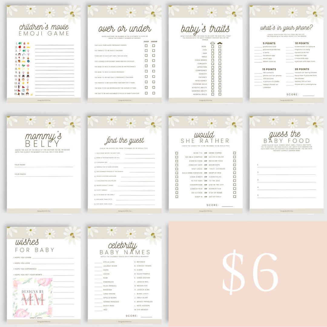 Little Honey Baby Shower Game Bundle, Baby Bee Baby Shower Games Bundle ...