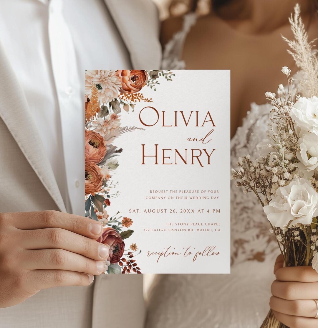 Floral Terracotta Wedding Invites, Terracotta Floral Wedding Invite ...