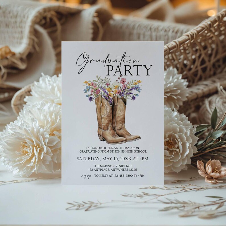 Cowgirl Graduation Invitation, Western Grad Party Template, Editable ...
