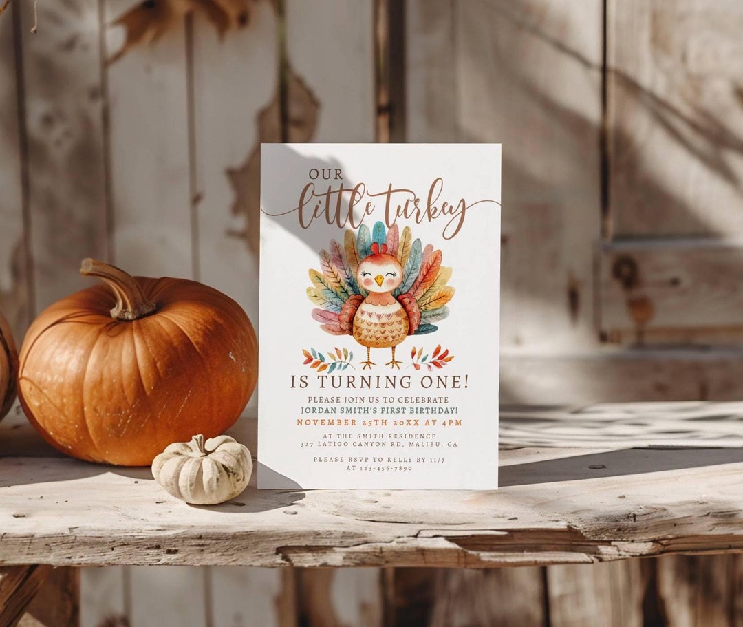Our Little Turkey is Turning One Invitation - First Birthday Invitation ...