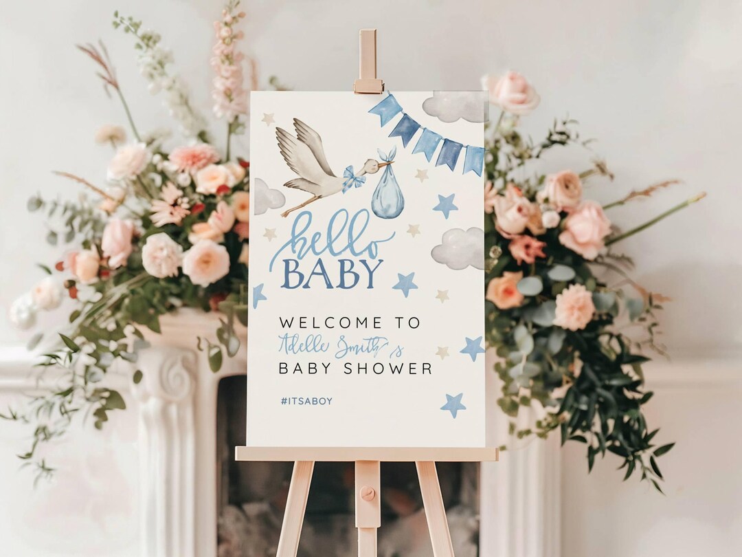 Stork Baby Shower Welcome Sign - Blue Stork Welcome Sign Template ...