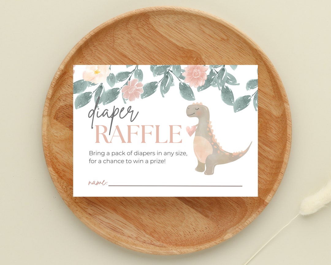 Girl Dinosaur Baby Shower Diaper Raffle Ticket, Dino Diaper Raffle, Baby Shower Invitation ...
