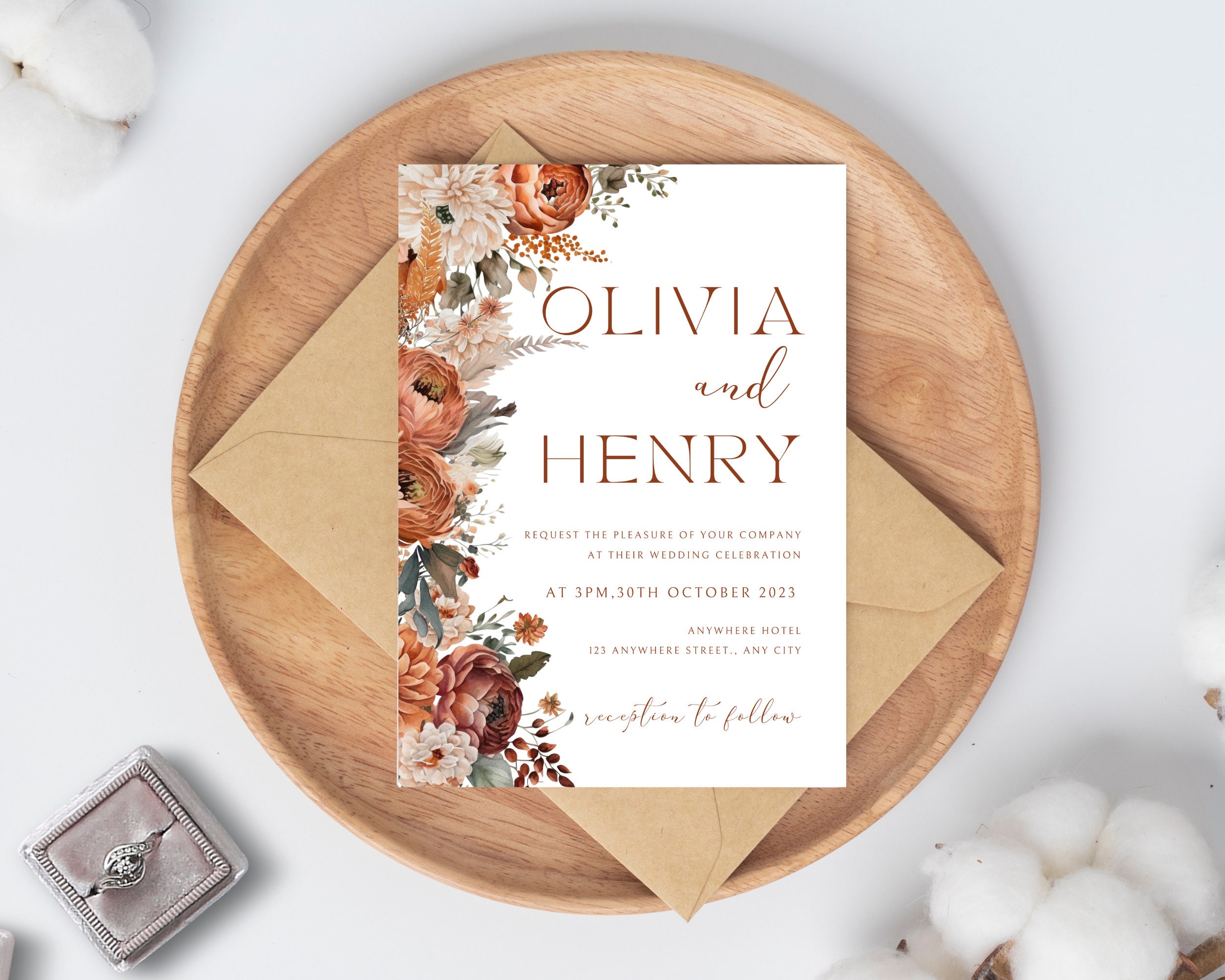 Floral Terracotta Wedding Invites Terracotta Floral Wedding - Etsy