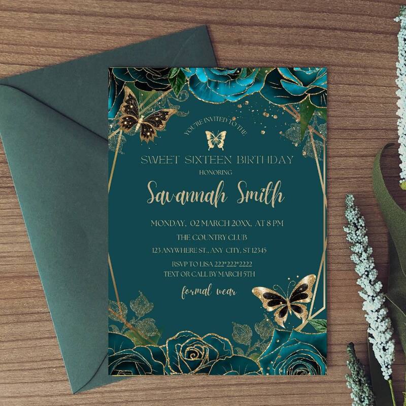 Teal Invitations - Etsy