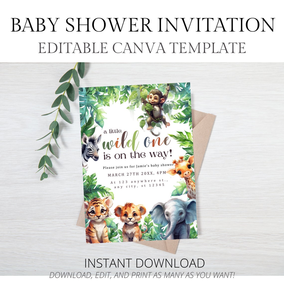 A Little Wild One Baby Shower Invitation, Safari Baby Shower Invitation ...
