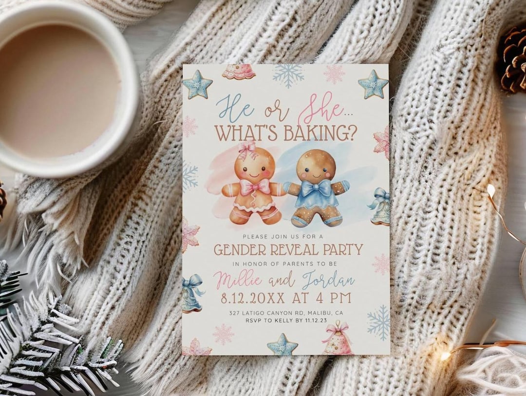 Whats Baking Gender Reveal Gingerbread Invitation - Gender Reveal Invite - Cookies - Gingerbread ...