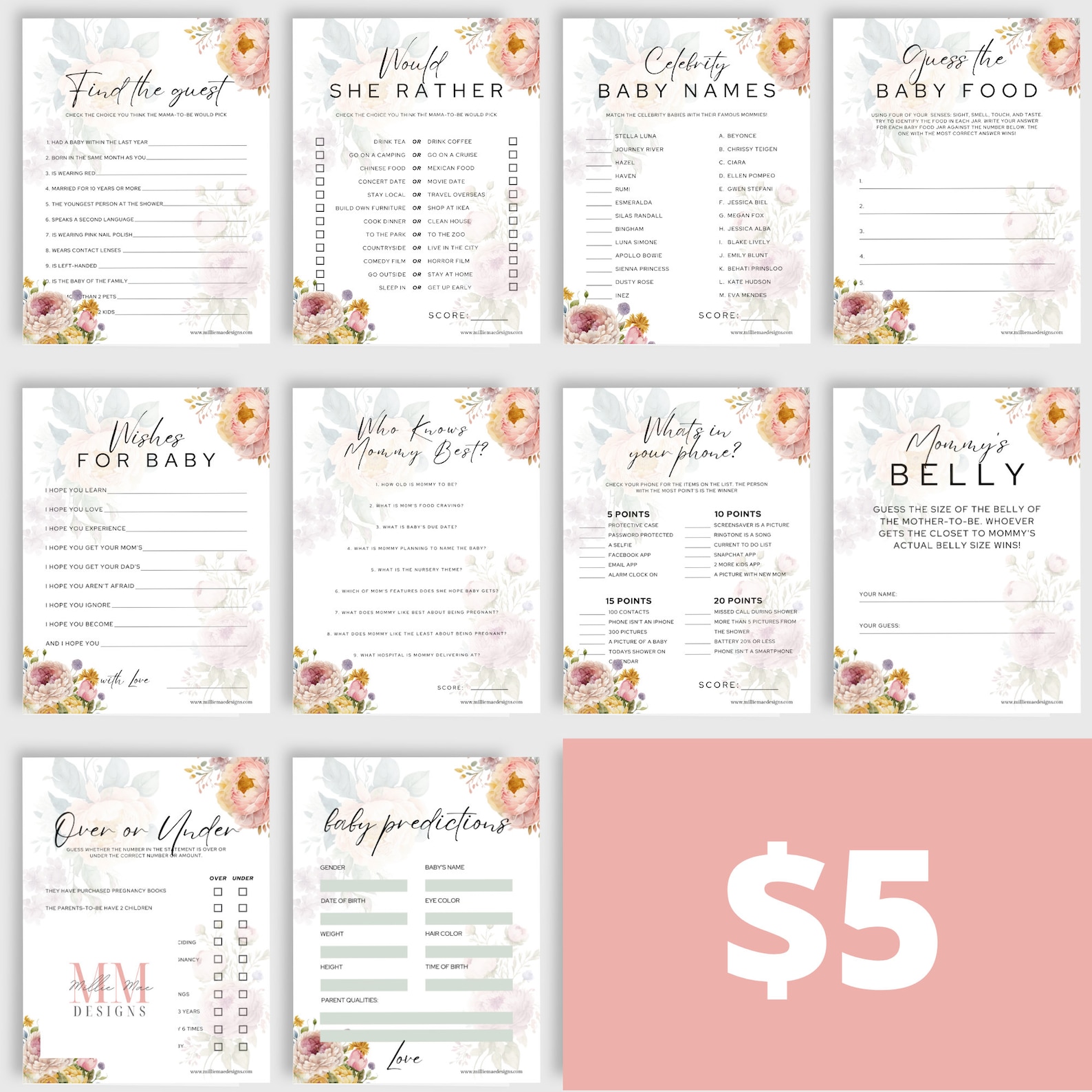 Baby in Bloom Baby Shower Games | Printable Baby Shower Games, BSBL1 ...