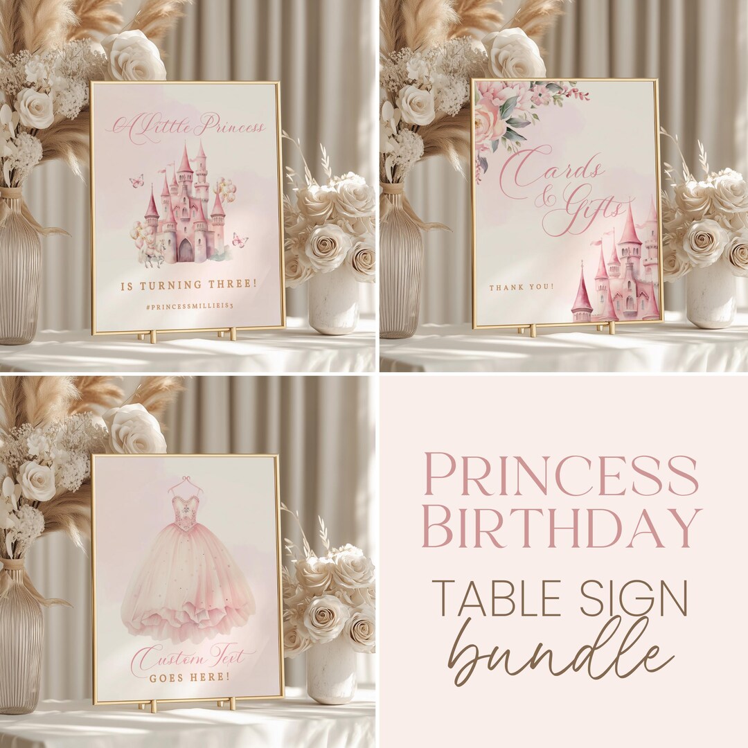 Princess Birthday Party Sign Bundle - Pink Princess Table Signs ...