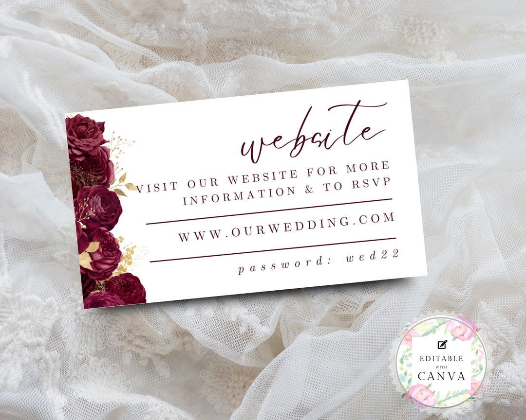 Burgundy and Gold Wedding Website Card Template, Customizable in Canva ...