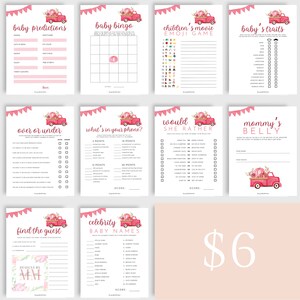 Pink Truck Baby Shower Game Bundle, Fall Girl Baby Shower Games Bundle ...