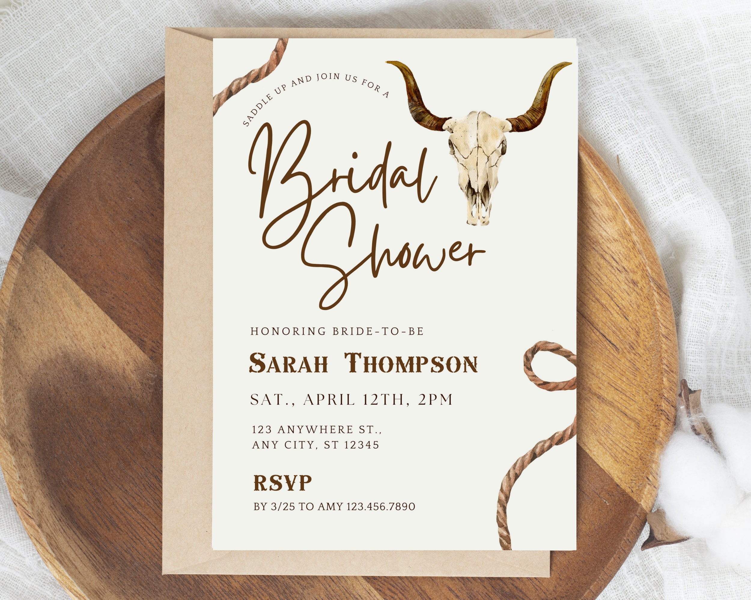 Western Theme Bridal Shower, Rustic Wedding Invitation, Cow Skull ...