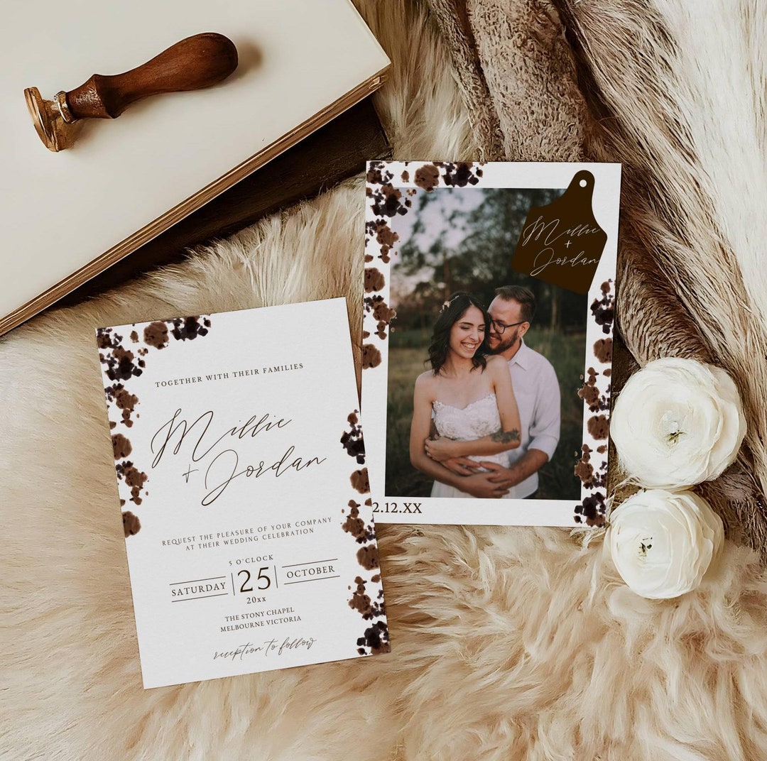 Cow Print Wedding Invitation - Rustic Photo Template - Instant Download ...