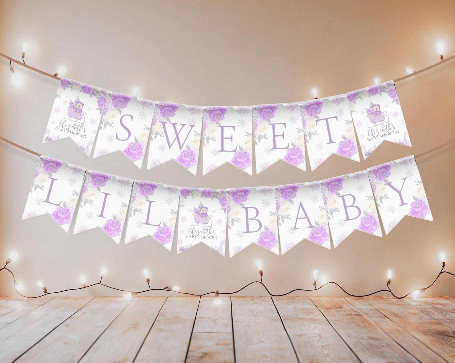 Baby Shower Banner, We Can Bearly Wait, Purple, Christmas Winter Baby ...