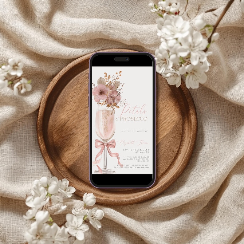 Petals and Prosecco Text Invite, Elegant Bridal Shower Mobile ...