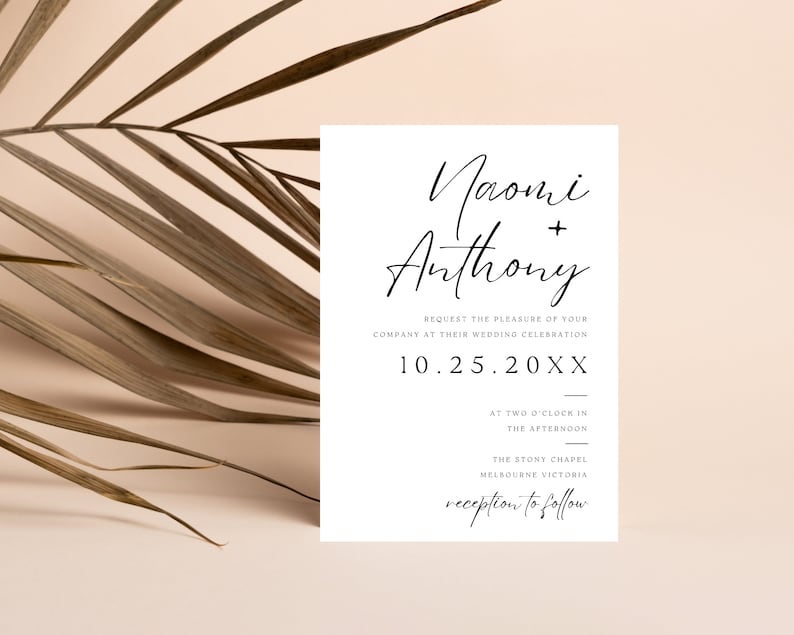 Wedding Invitation Cursive, Script Font Wedding Invitation Template ...