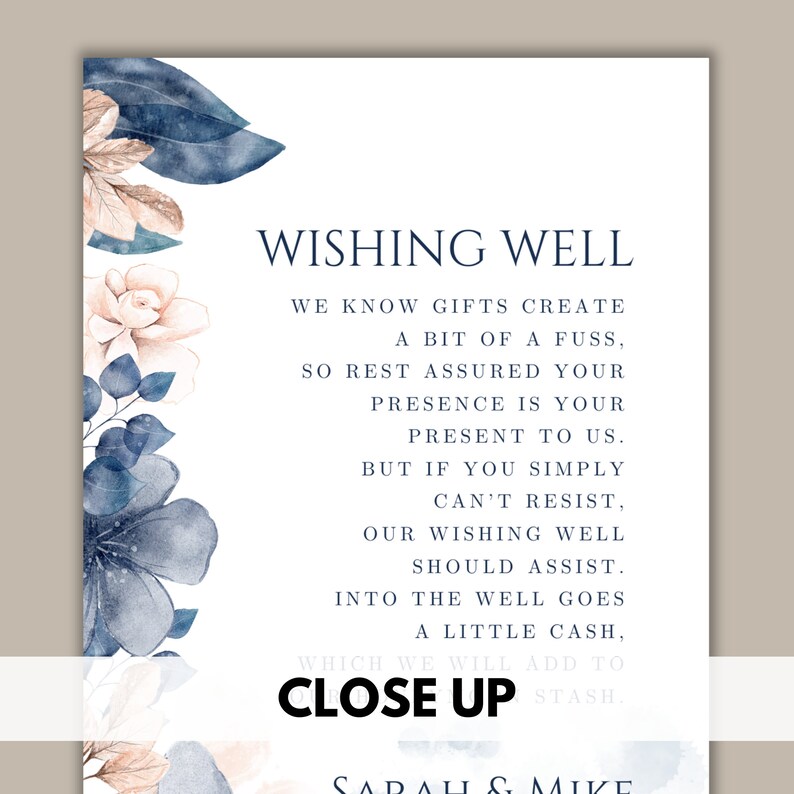 Wishing Well Card dusty Blue & Blush Pink Printable Wedding Wishing ...
