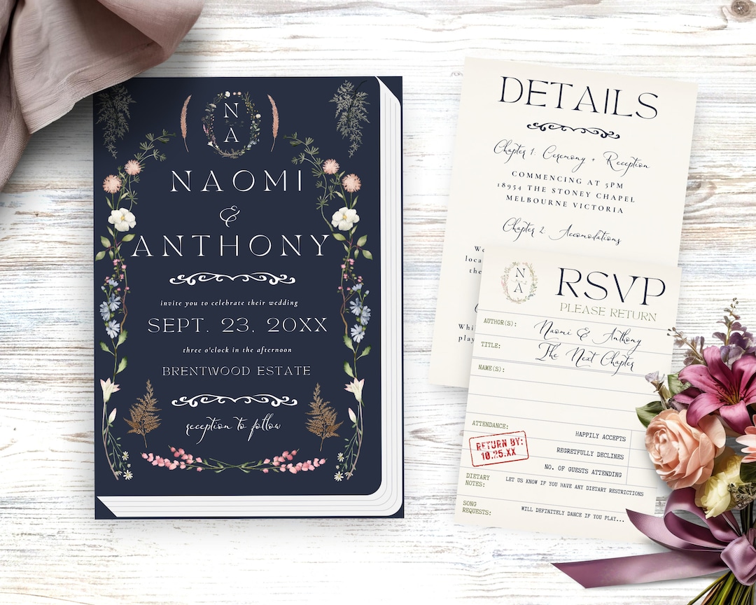 Literary Wedding Invitation Set Library Wedding Invitation Fairytale ...
