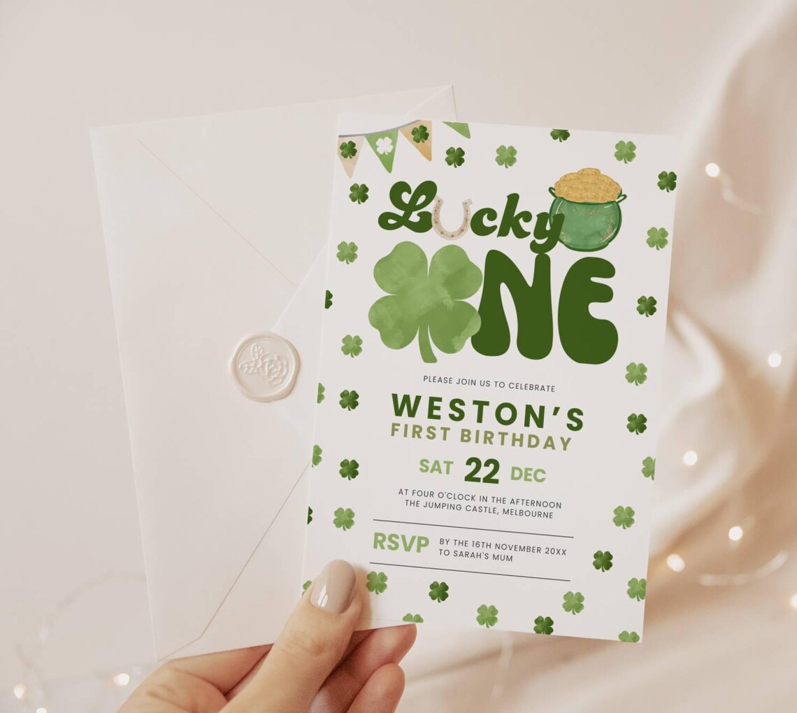 Lucky One Invitation Templates, Lucky One Birthday Invitation, Shamrock ...